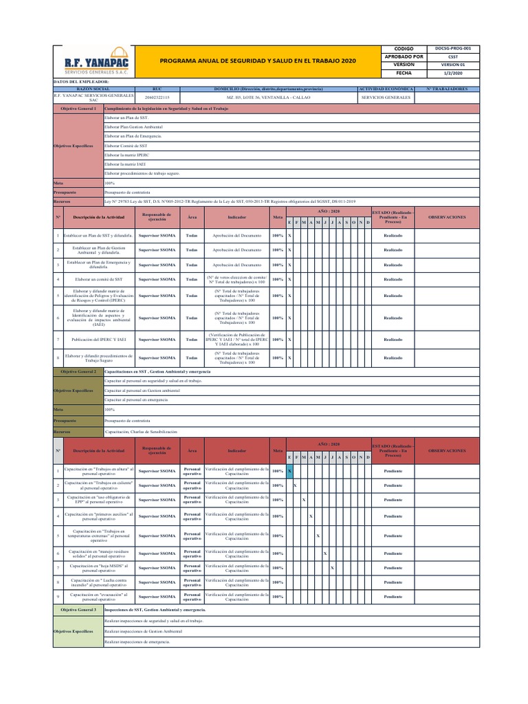 Programa Anual de Seguridad y Salud en El Trabajo | PDF | Presupuesto