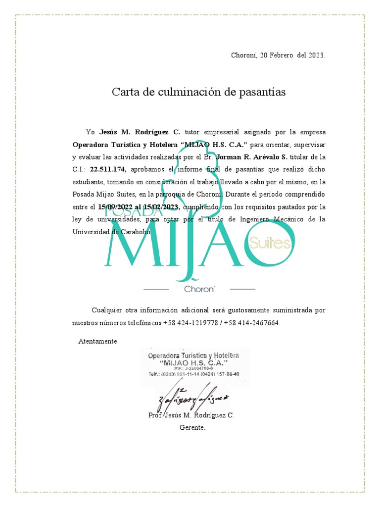 Carta de Culminacion de Pasantias | PDF