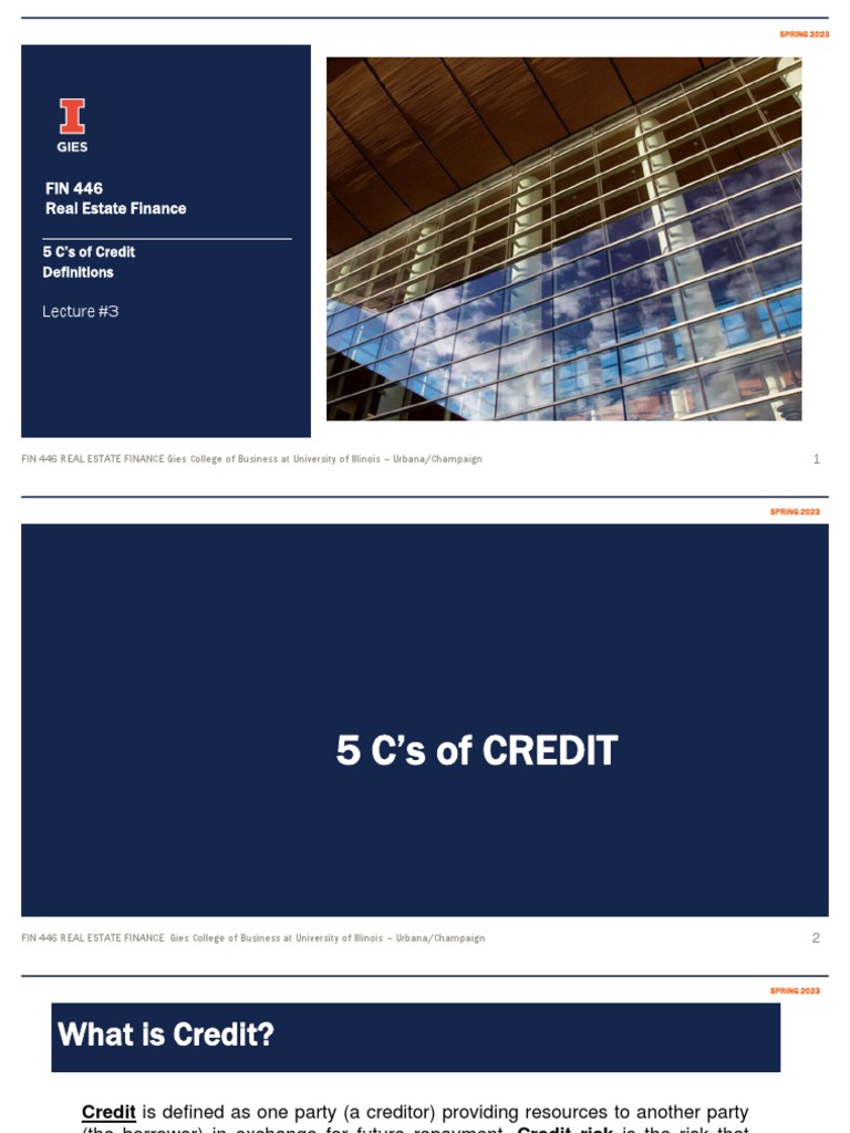 FIN 446 SPR 2023 Module 3 5 C's | PDF | Loans | Debt