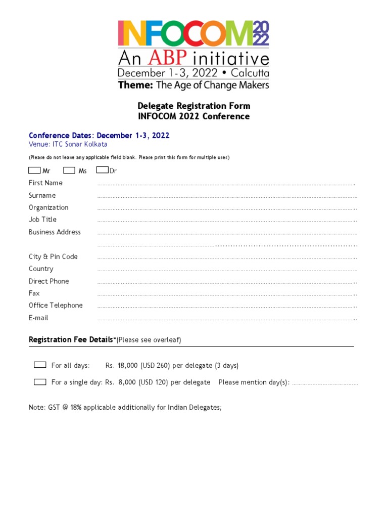 INFOCOM 2022 Delegate Registration Form | PDF | Payments | Credit Card