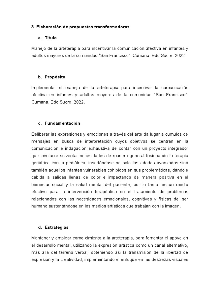 Propuesta Transformadora | PDF | Terapia artística | Comunicación Propuesta Transformadora | PDF | Terapia artística | Comunicación