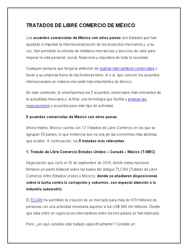 Tratados de Libre Comercio de México | PDF | Tratado de Libre Comercio Norteamericano | México