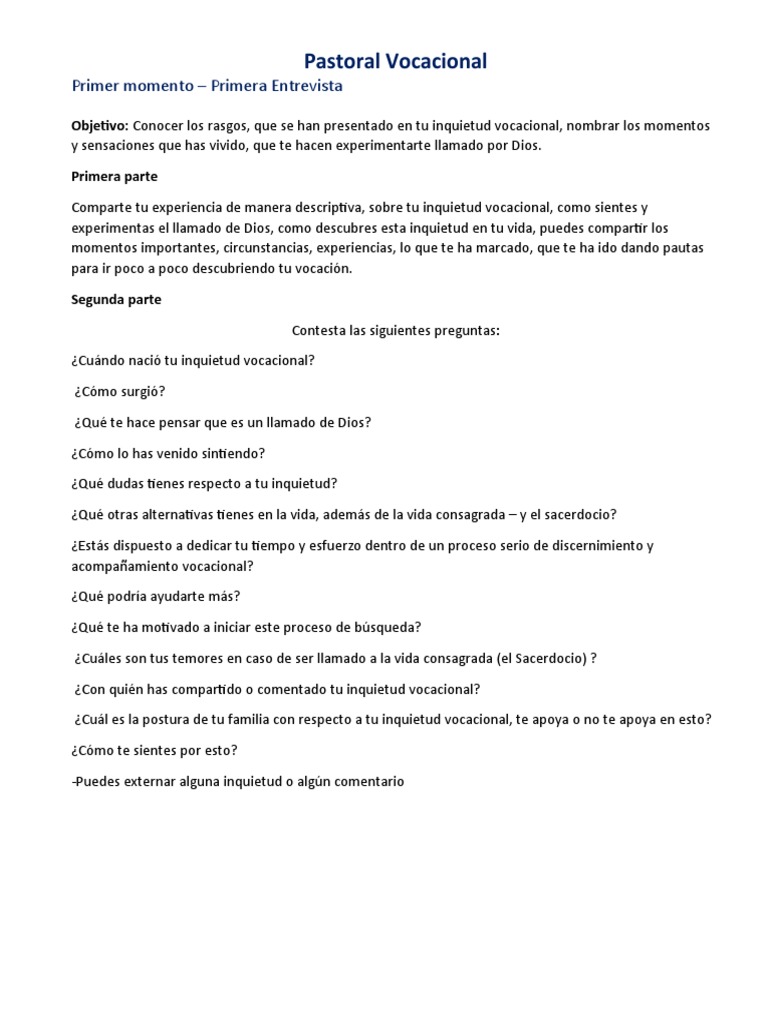 Primer Momento - Inquietud Vocacional. | PDF