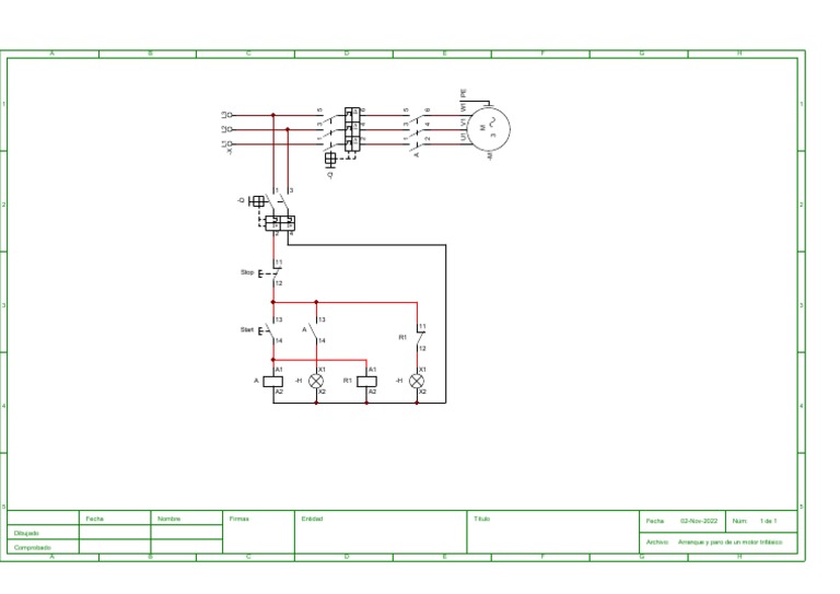 Diagrama de arranque y paro de motor trifásico con indicadores luminícos | PDF