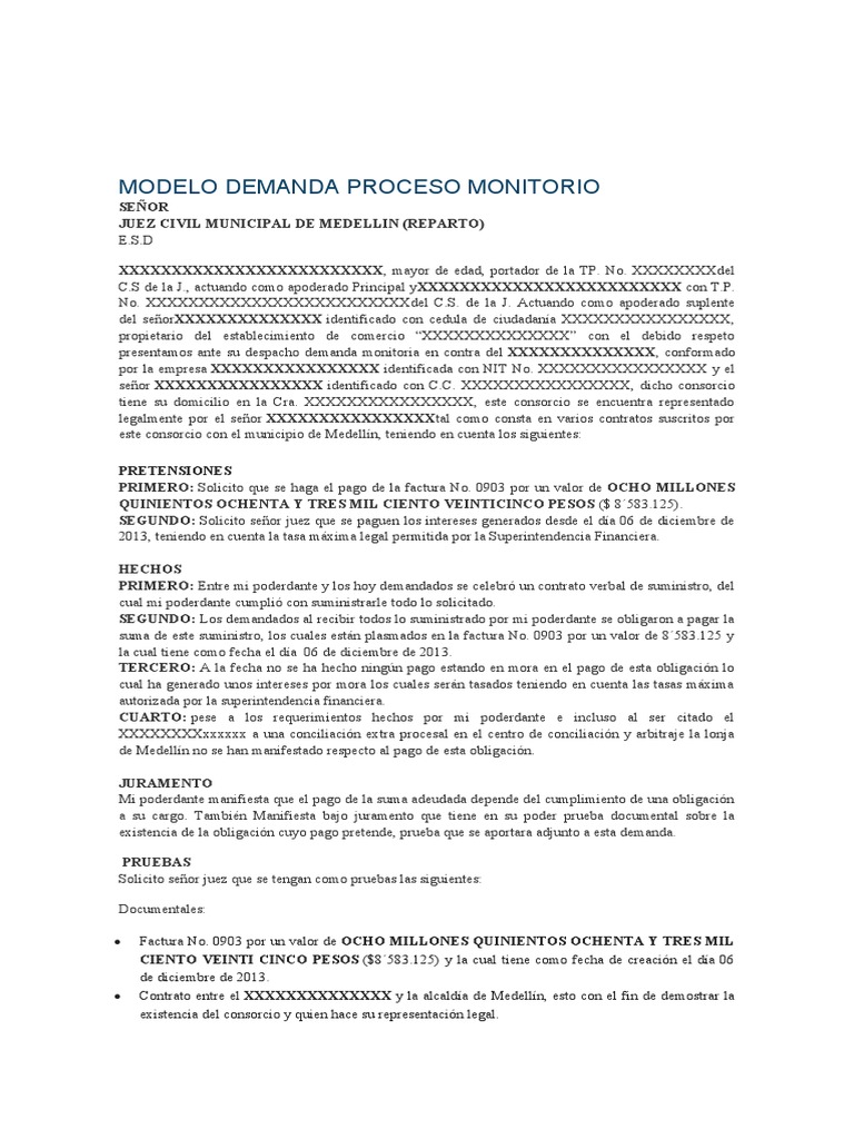 Modelo Demanda Proceso Monitorio | Descargar gratis PDF | Justicia | Crimen y violencia
