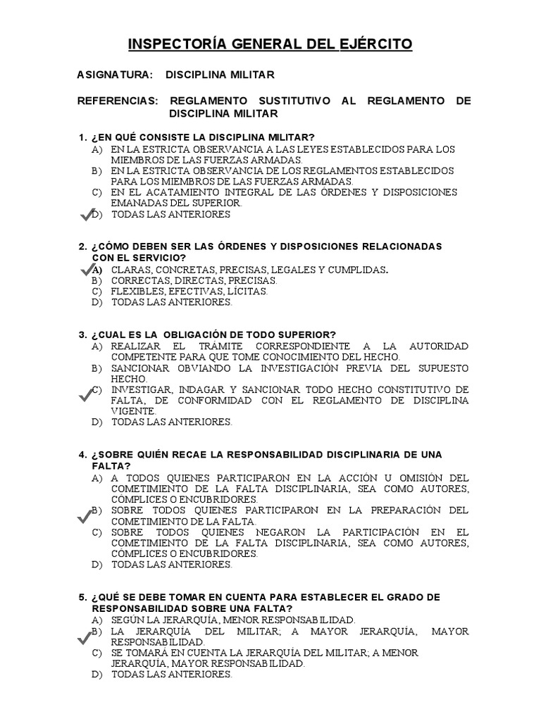 Cuestionario Resuelto - Disciplina Militar. | PDF | Disciplinas | Sargento