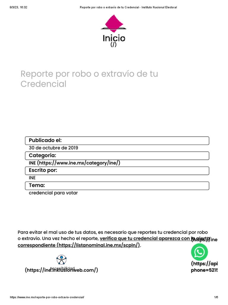 Reporte Por Robo o Extravío de Tu Credencial - Instituto Nacional ...