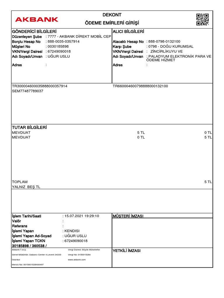 Akbank Dekont PDF | PDF