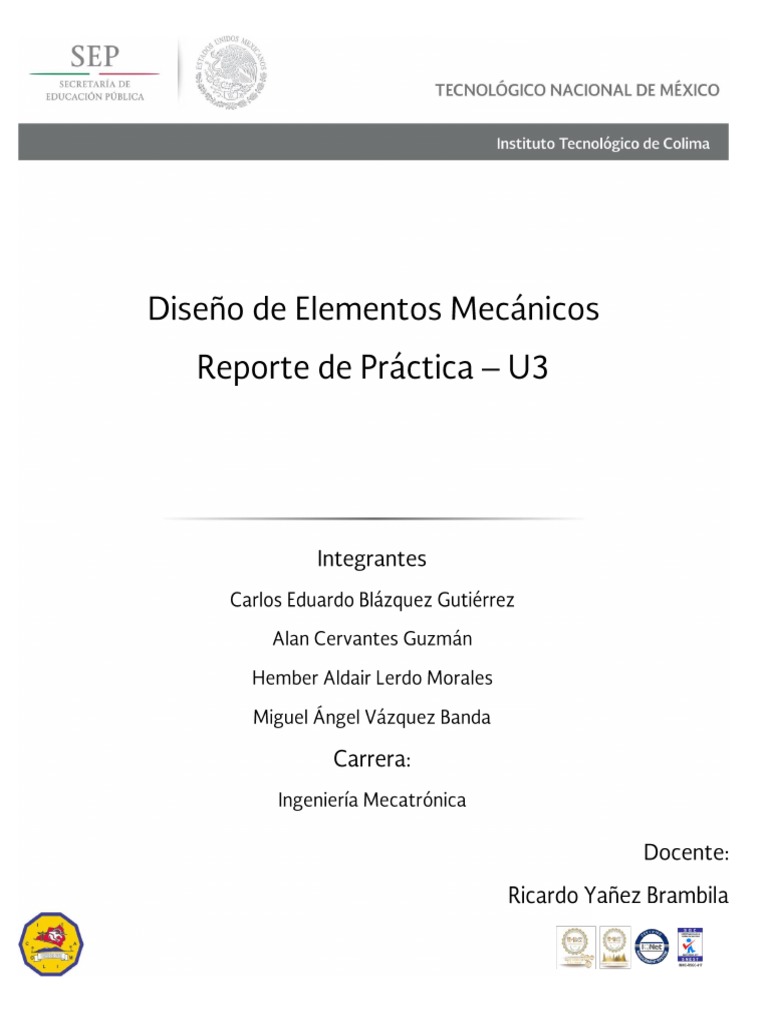 DEM U3 Reporte | PDF | Tornillo | Equipo
