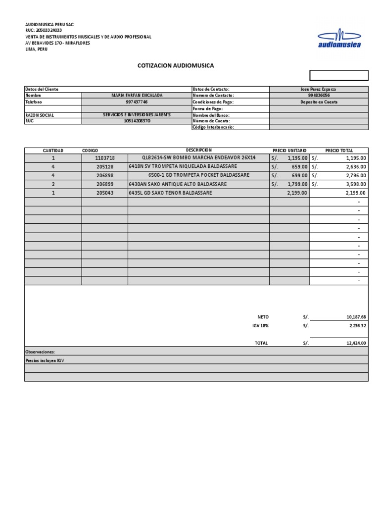 Cotizacion Servicios e Inversiones Jarem's | PDF | Instrumentos ...