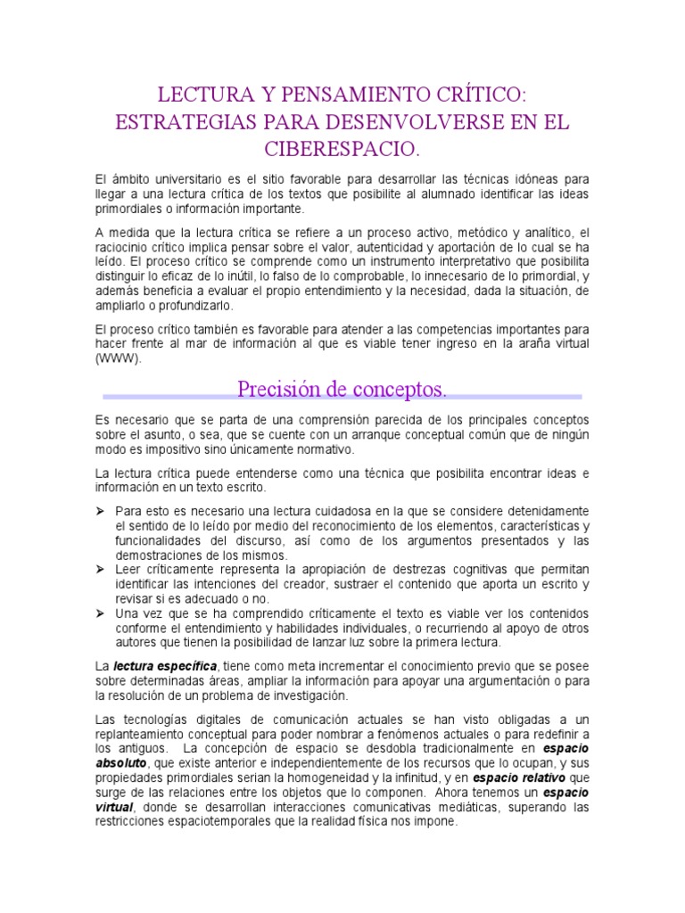 Lectura y Pensamiento Crítico | PDF | Conocimiento | Pensamiento