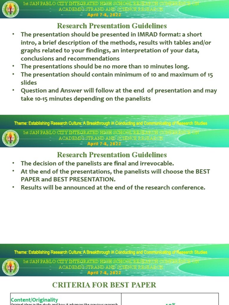 Guidelines and Criteria for the 1st San Pablo City Integrated High ...