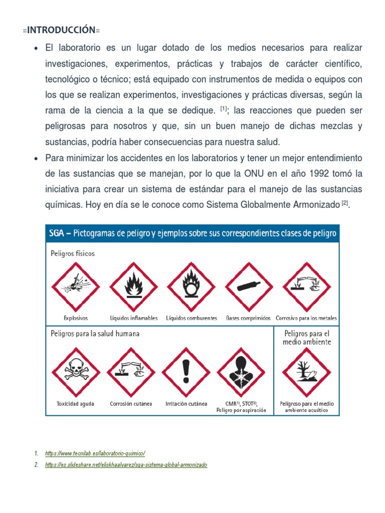 Sga y Pictogramas PDF | PDF | Laboratorios | Química