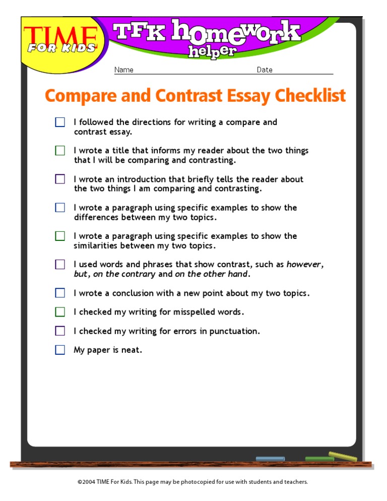 Compare and Contrast Essay Checklist: Name Date | PDF | Career & Growth ...