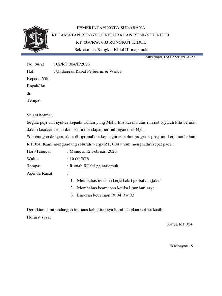 Surat Undangan Rapat Rt Rw Pdf Pdf