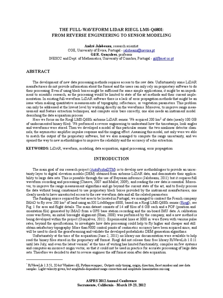 The Full Waveform Lidar Riegl Lms Q680i Pdf Lidar Amplitude