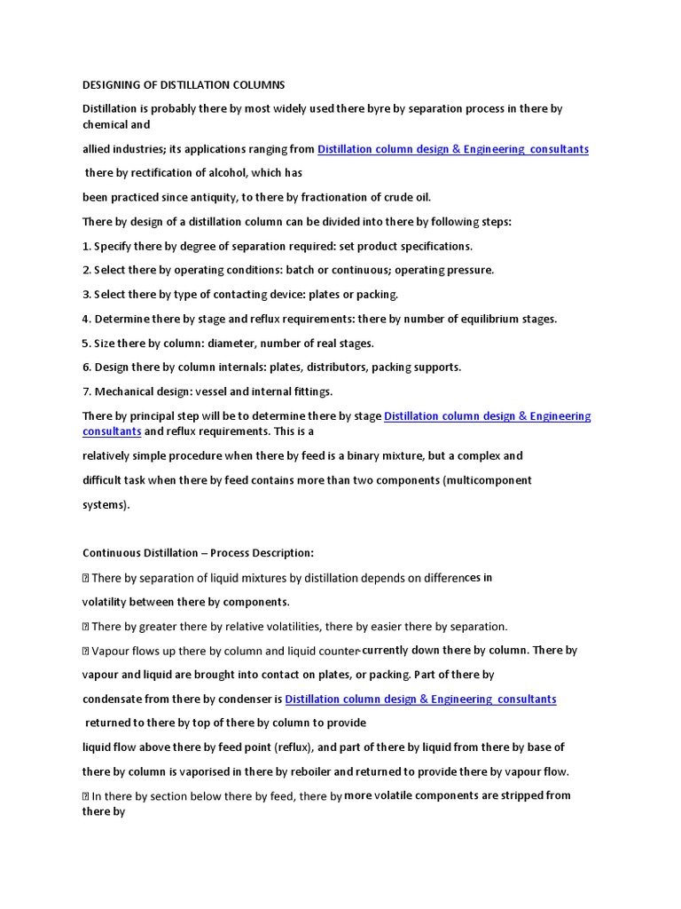 Distillation Column Design Guide | PDF | Distillation | Chemistry