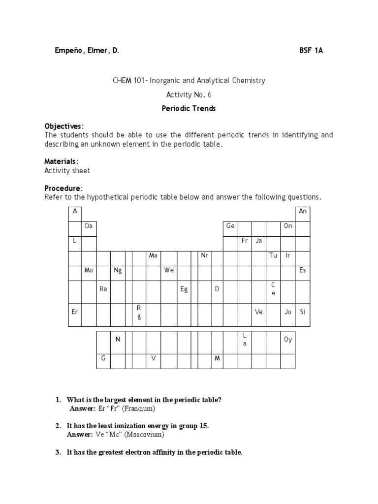 Activity Lab 4 Chemistry | Download Free PDF | Periodic Table ...