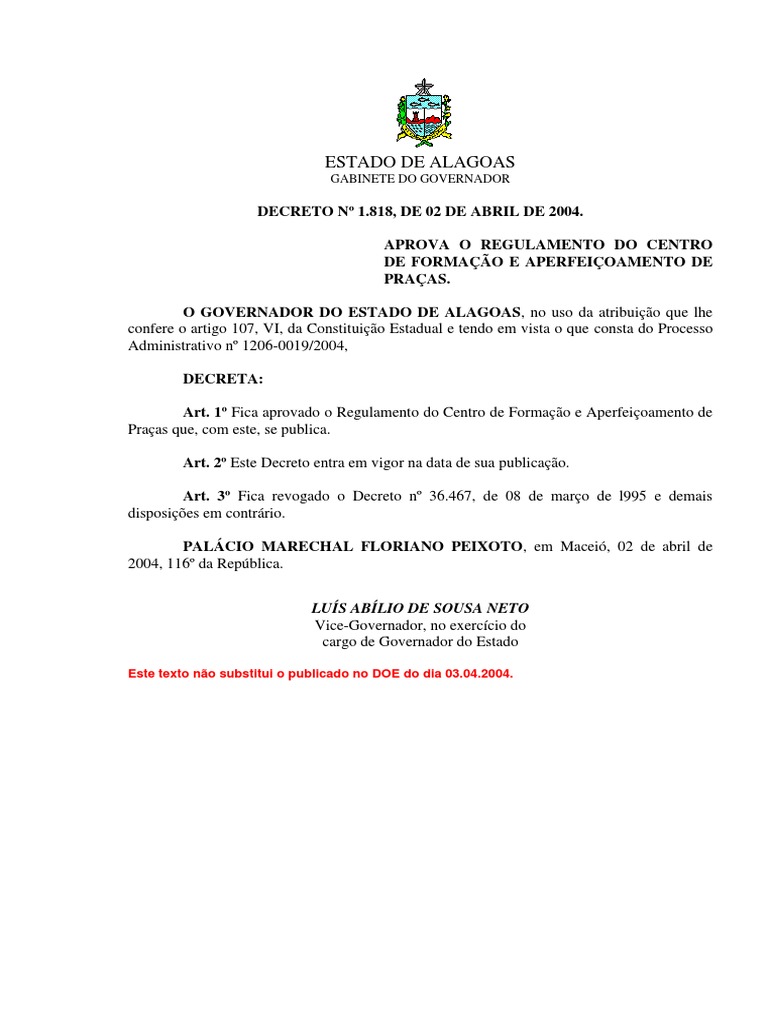 PMAL - Decreto - N. - 1.818, - de - 2.4.2004 - Aprova - o - Regulamento ...