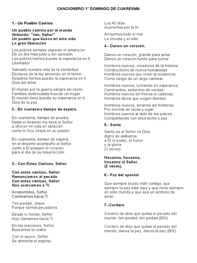 Cancionero 1 Semana de Cuaresma | PDF | Prestado | Amor