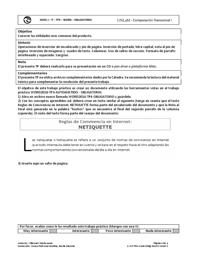 1 3 P TP4 Word Oblig Nivel I Ver18 2 PDF | PDF | Crecimiento personal y profesional