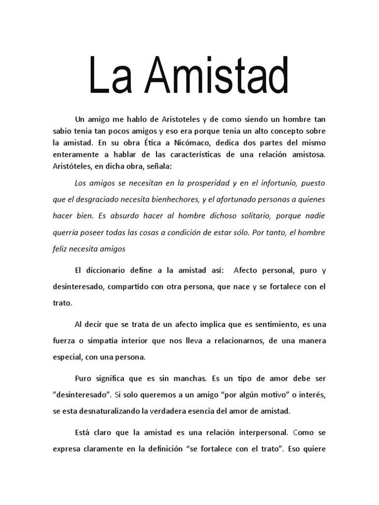 La Amistad | PDF | Amor | Amistad