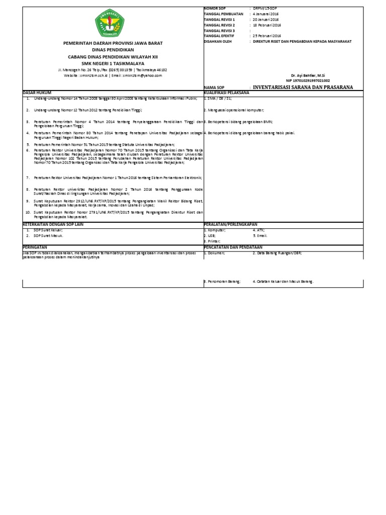 SOP Inventaris Sarana Dan Prasarana | PDF