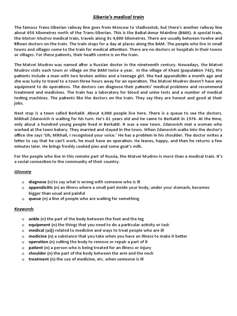 Siberia's roving medical train serves remote communities | PDF ...