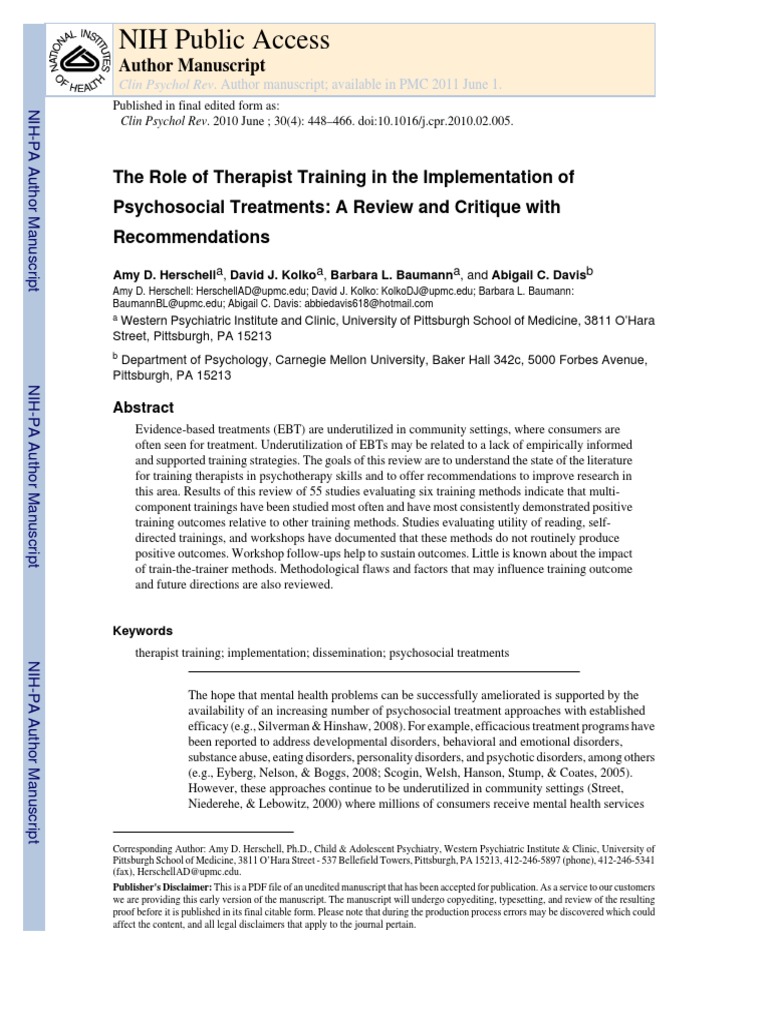 The Role of Therapist Training | PDF | Psychotherapy | Mental Health