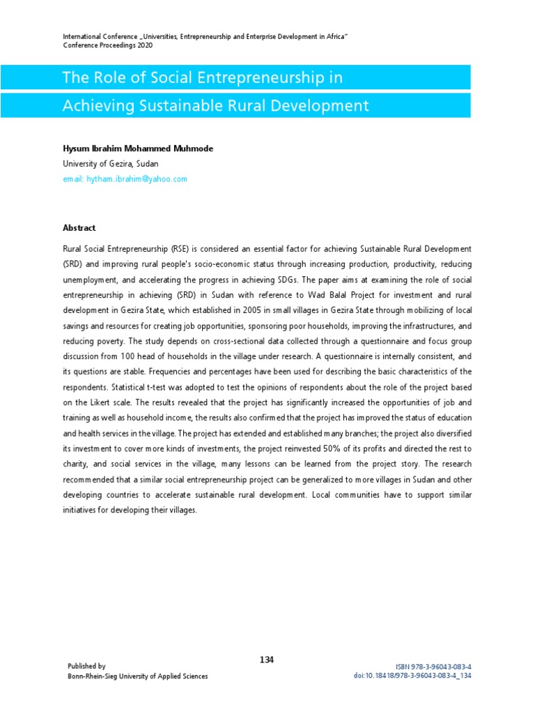 The Role of Social Entrepreneurship in Achieving Sustainable Rural ...