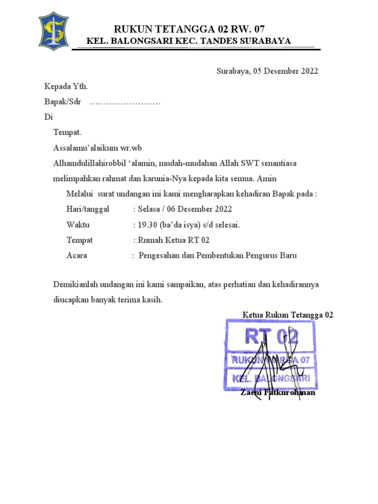 Undangan RT 02 | PDF