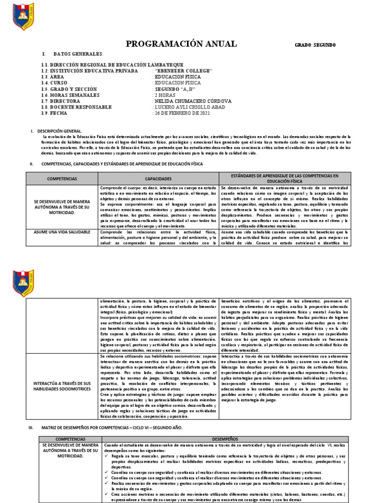 PROGRAMACION ANUAL Y BIMESTRAL 2do E.FF | PDF | Enseñando | Evaluación