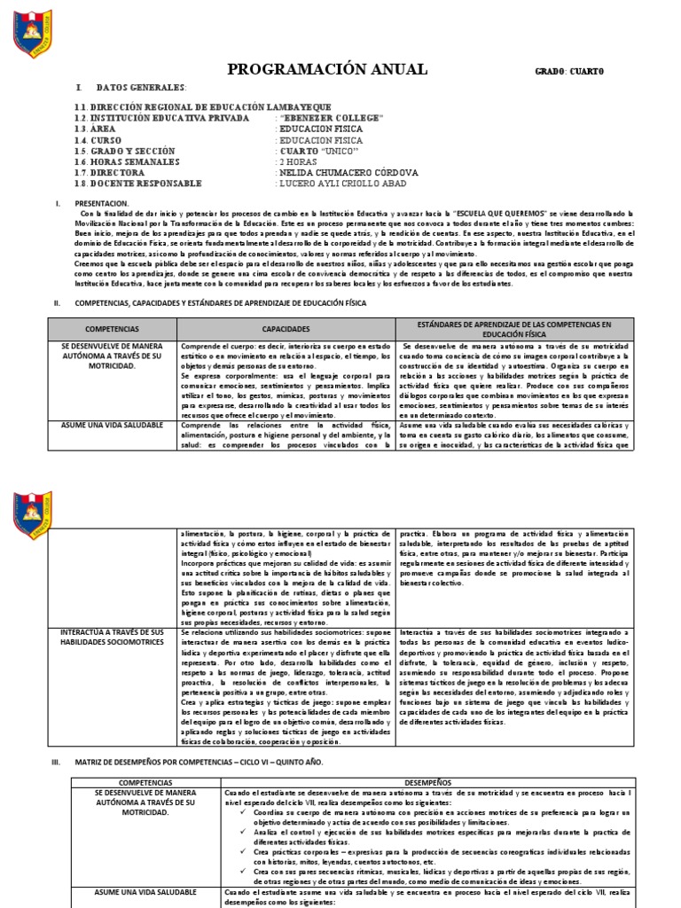 Programacion Anual y Bimestral 4to Grado Secun | PDF | Las emociones | Enseñando