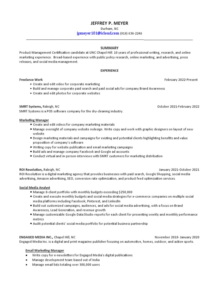 Jeff Meyer Resume | PDF | Digital Marketing | Popular Culture & Media Studies