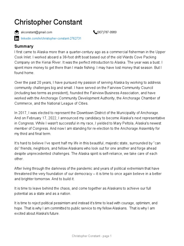 Christopher Constant's Resume | PDF | Alaska | Anchorage