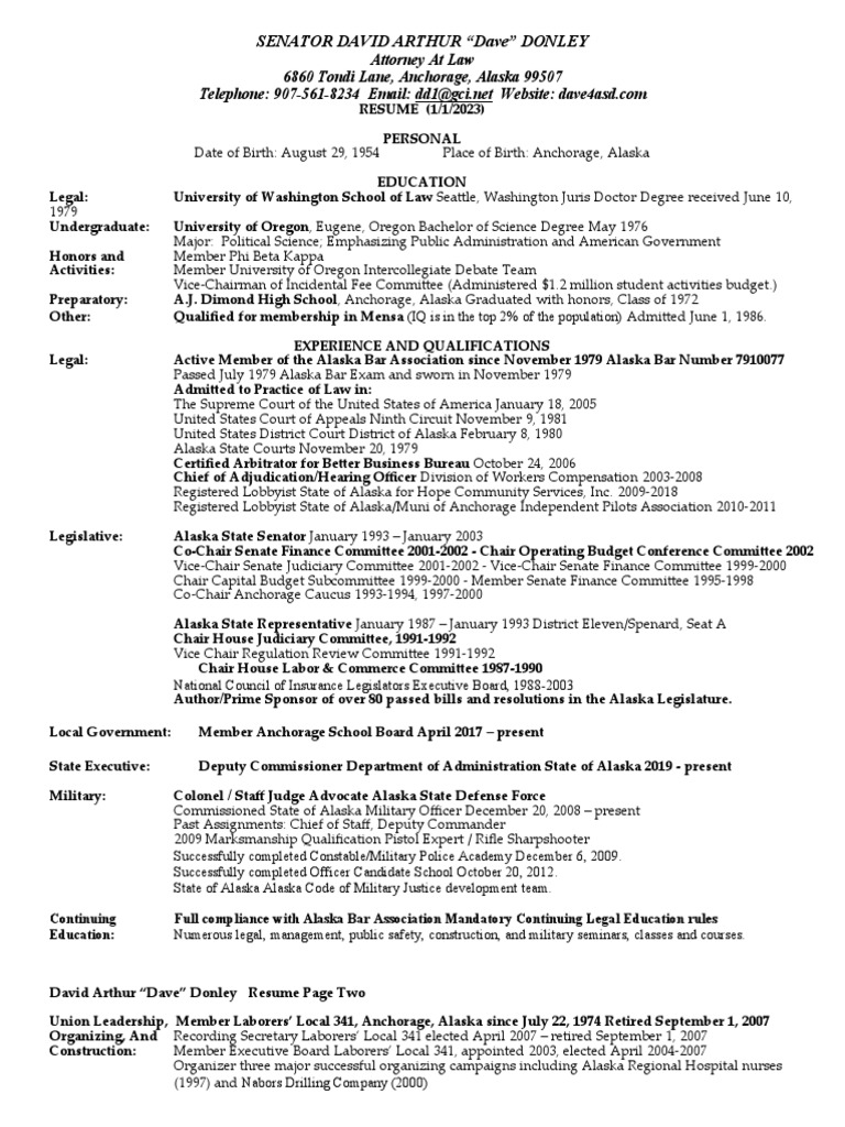 David Donley's Resume | Download Free PDF | Alaska | United States Senate