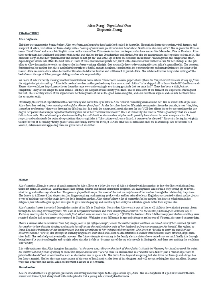 Alice Pung UNPOLISHED GEM NOTES | PDF
