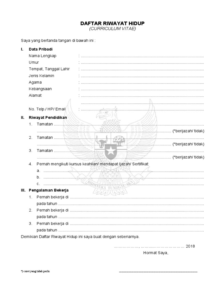 Contoh Daftar Riwayat Hidup Curriculum Vitae Ringkas Doc | PDF