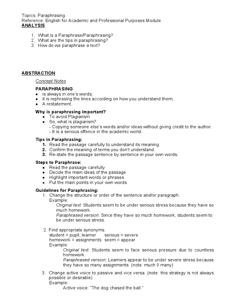 To Do's - Week 4 - Paraphrasing | PDF | Plagiarism | Cognitive Science