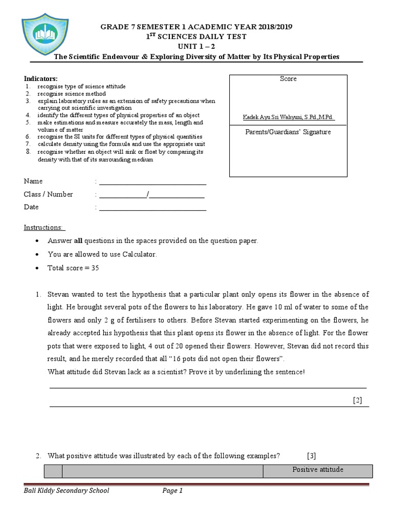 UH Science 1 | Download Free PDF | Density | Volume