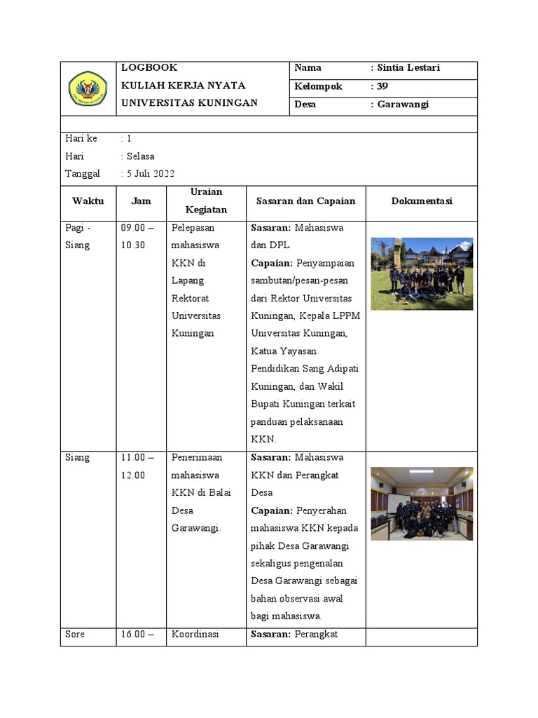 CONTOH LOG BOOK KKN | PDF