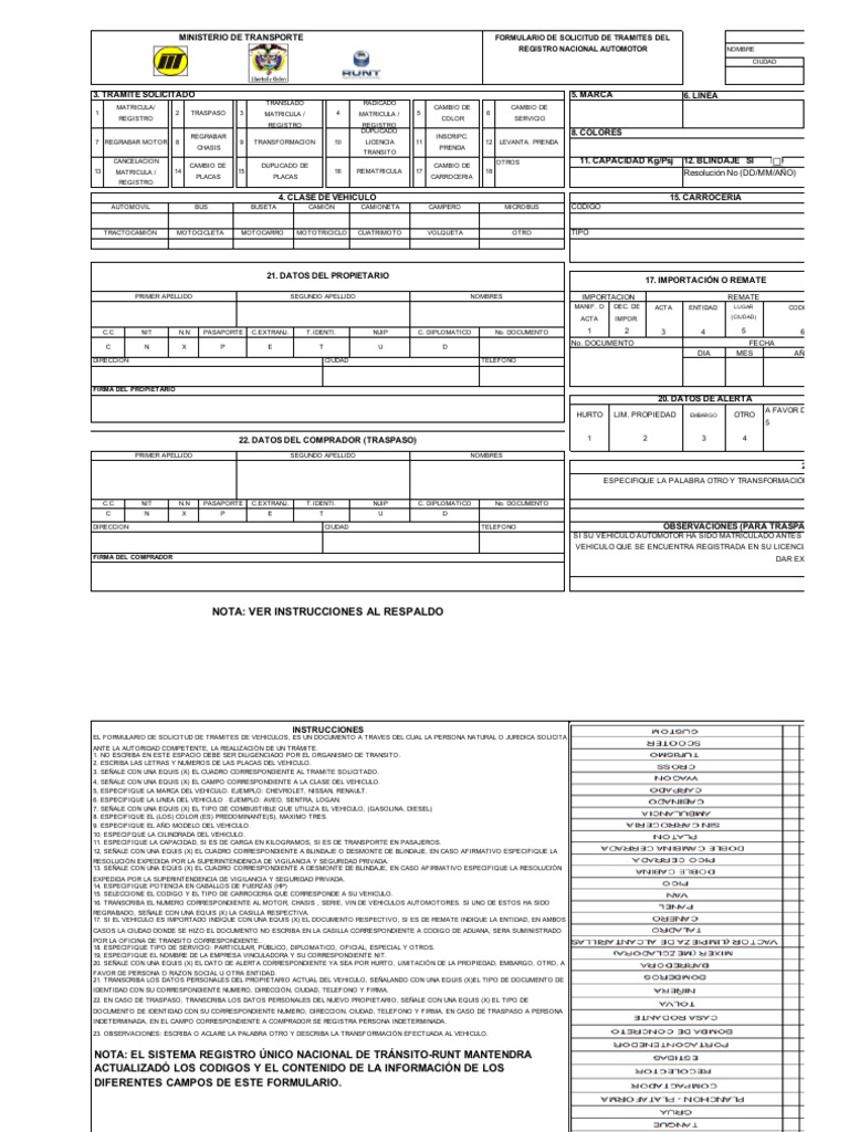 Formato de Trámite en Transito | PDF | Placa de matrícula del vehículo ...