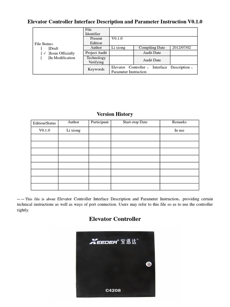 Elevator Controller Interface Guide | PDF | Switch | Relay