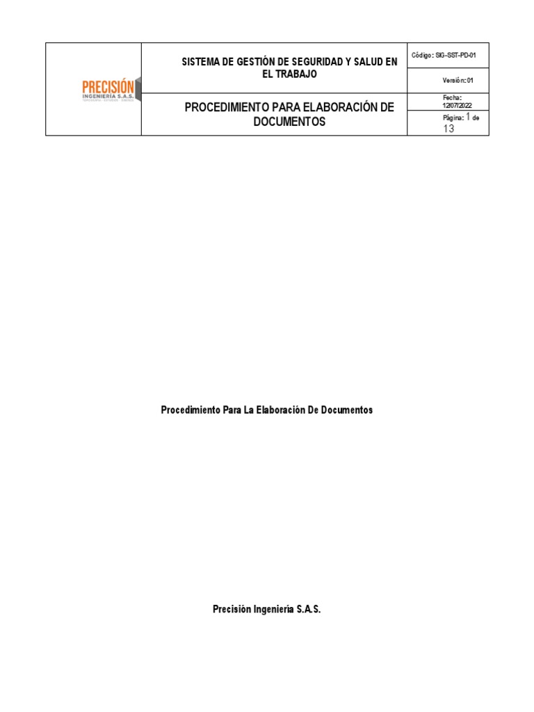 SIG-SST-PD-01 Procedimiento para Elaboracion de Documentos | Descargar ...