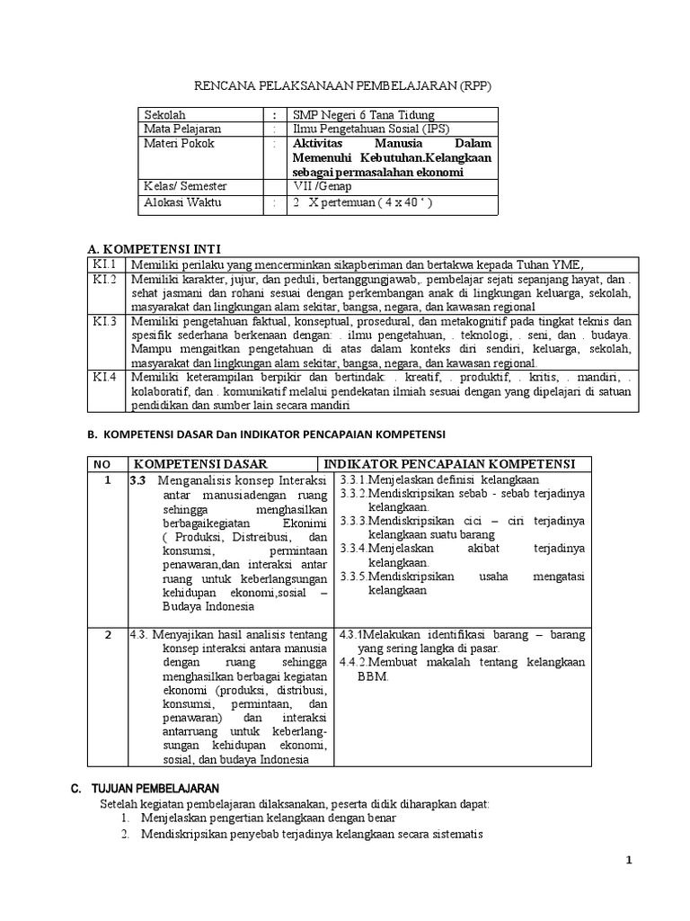 Contoh RPP IPS SMP Kelas 7 Semester 2 Ta | PDF | Karier & Perkembangan | Kesehatan Holistik