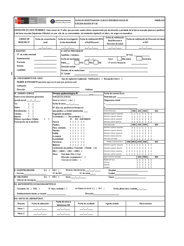 Fichas Epidemiologica de Paralisis Flacida Aguda | PDF | Medicina ...