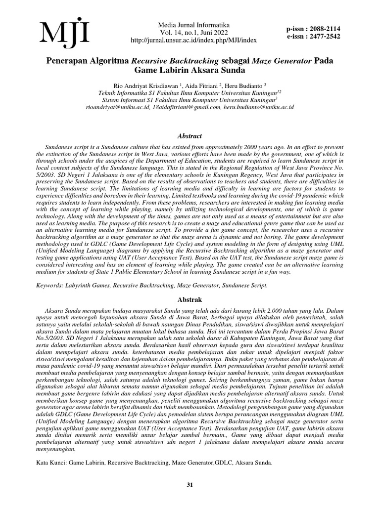 Penerapan Algoritma Recursive Backtracking Sebagai Maze Generator | PDF ...