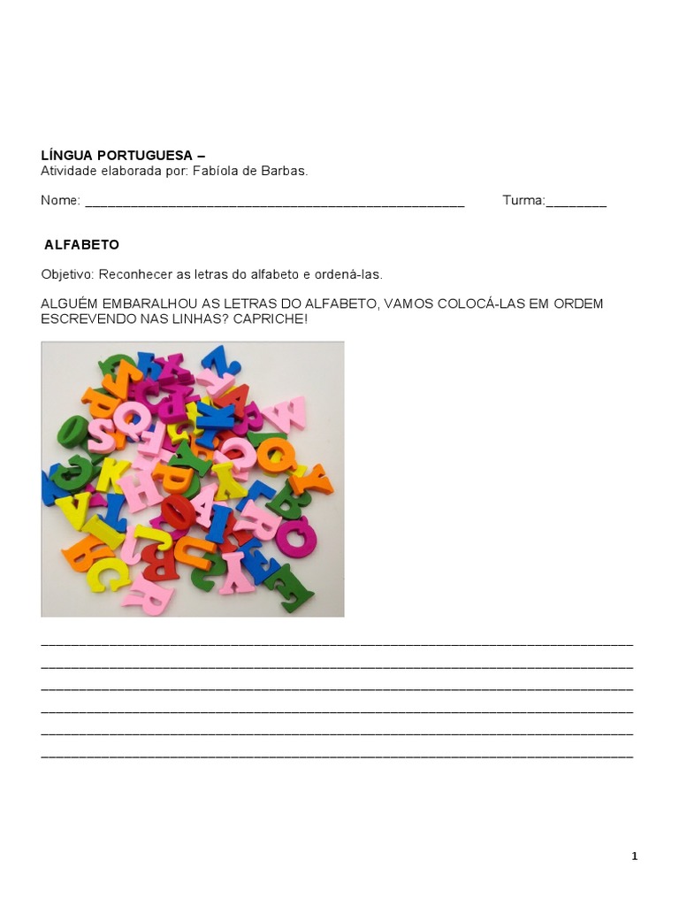 Atividade de Ordenação do Alfabeto | PDF | Estudos de Línguas ...