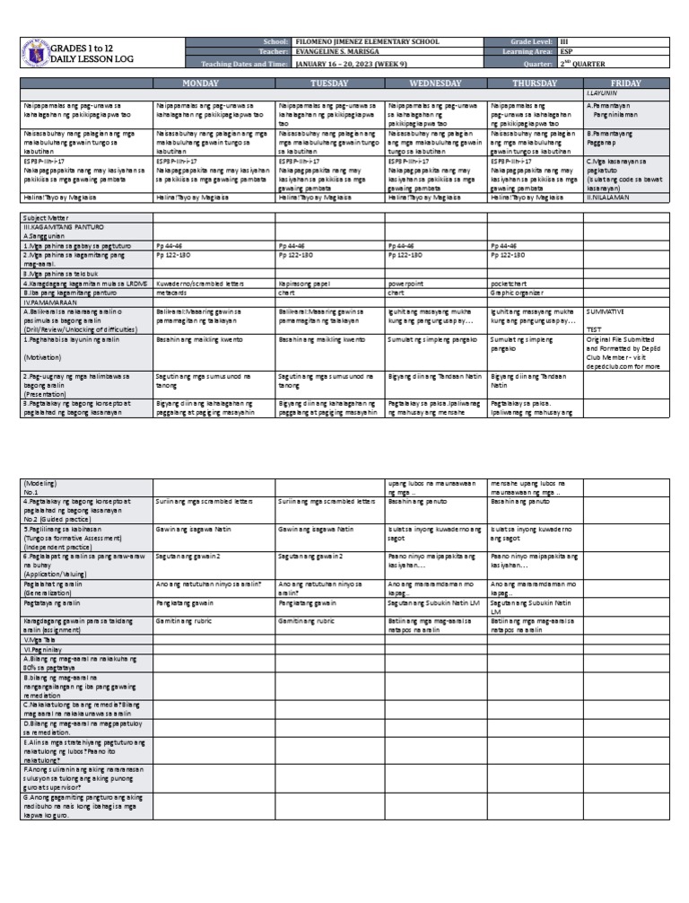 DLL - Esp 3 - Q2 - W9 | PDF