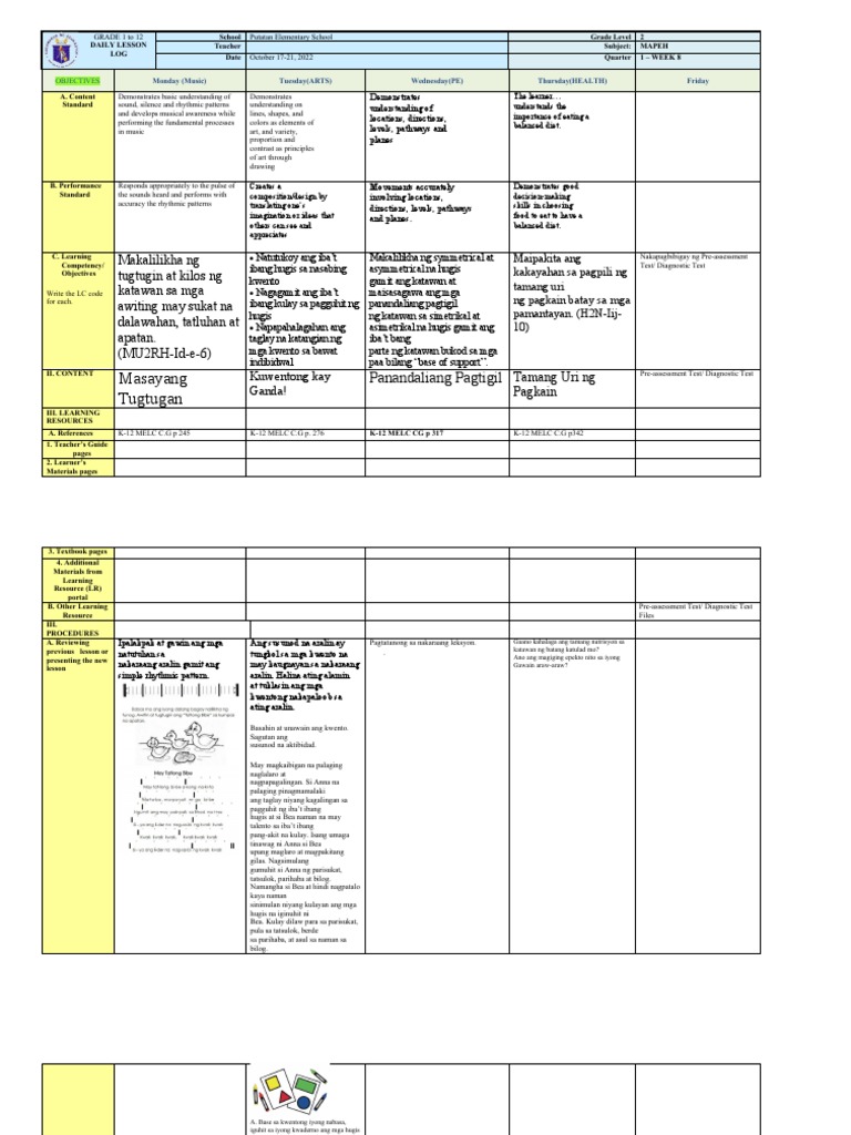 WEEK8 DLL MAPEH | PDF | Cognitive Science | Psychological Concepts